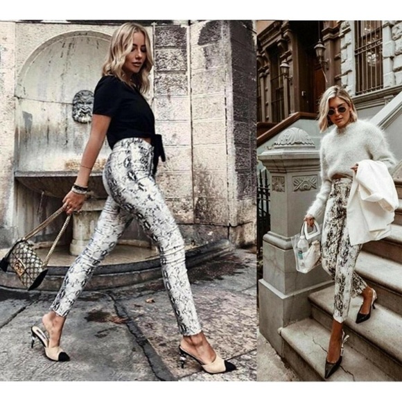 Zara | Pants & Jumpsuits | Zara Snake Print Trousers Cigarette Pants ...